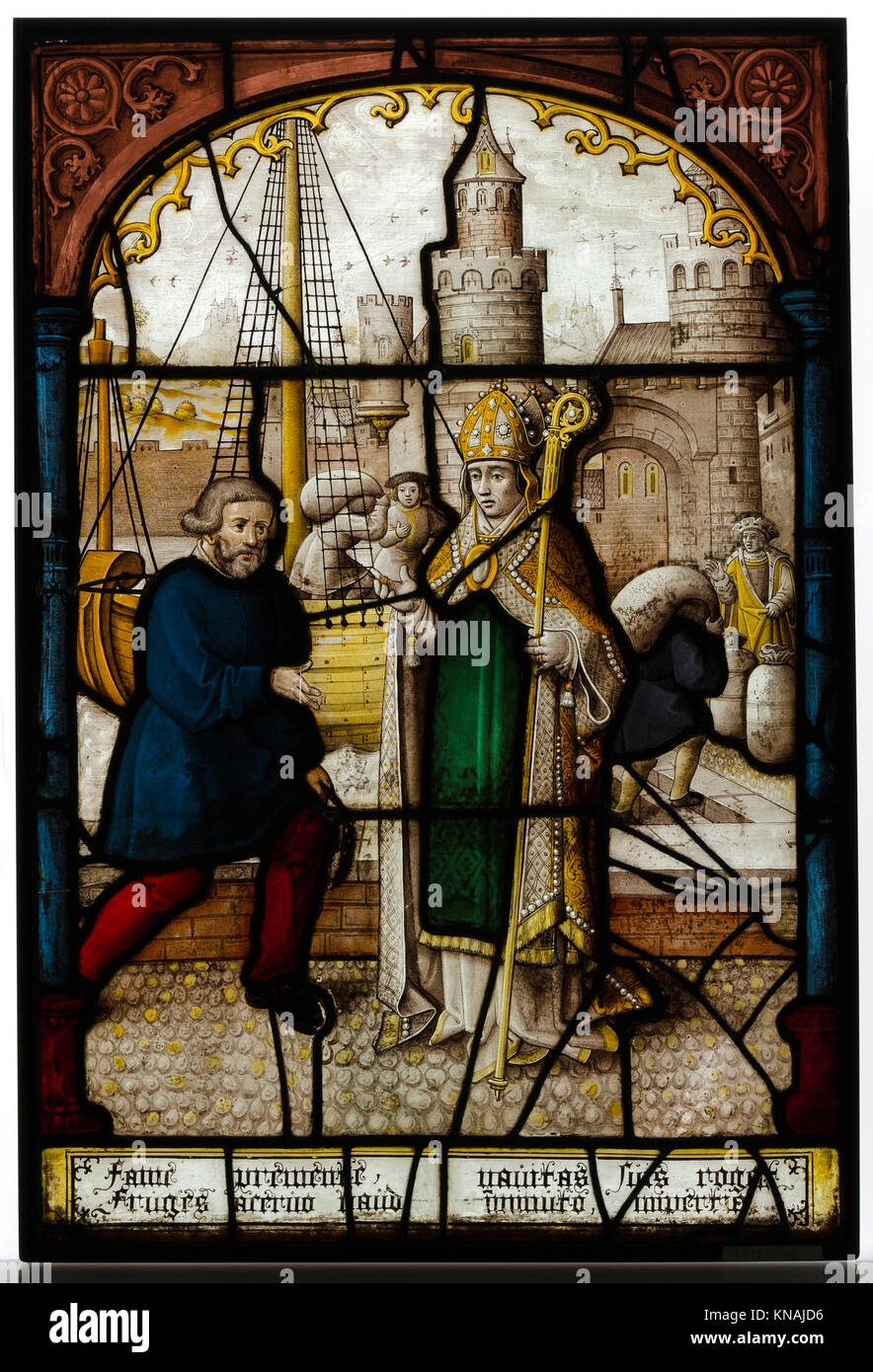 This 16th-century glass panel depicts Saint Nicholas using pot-metal ...