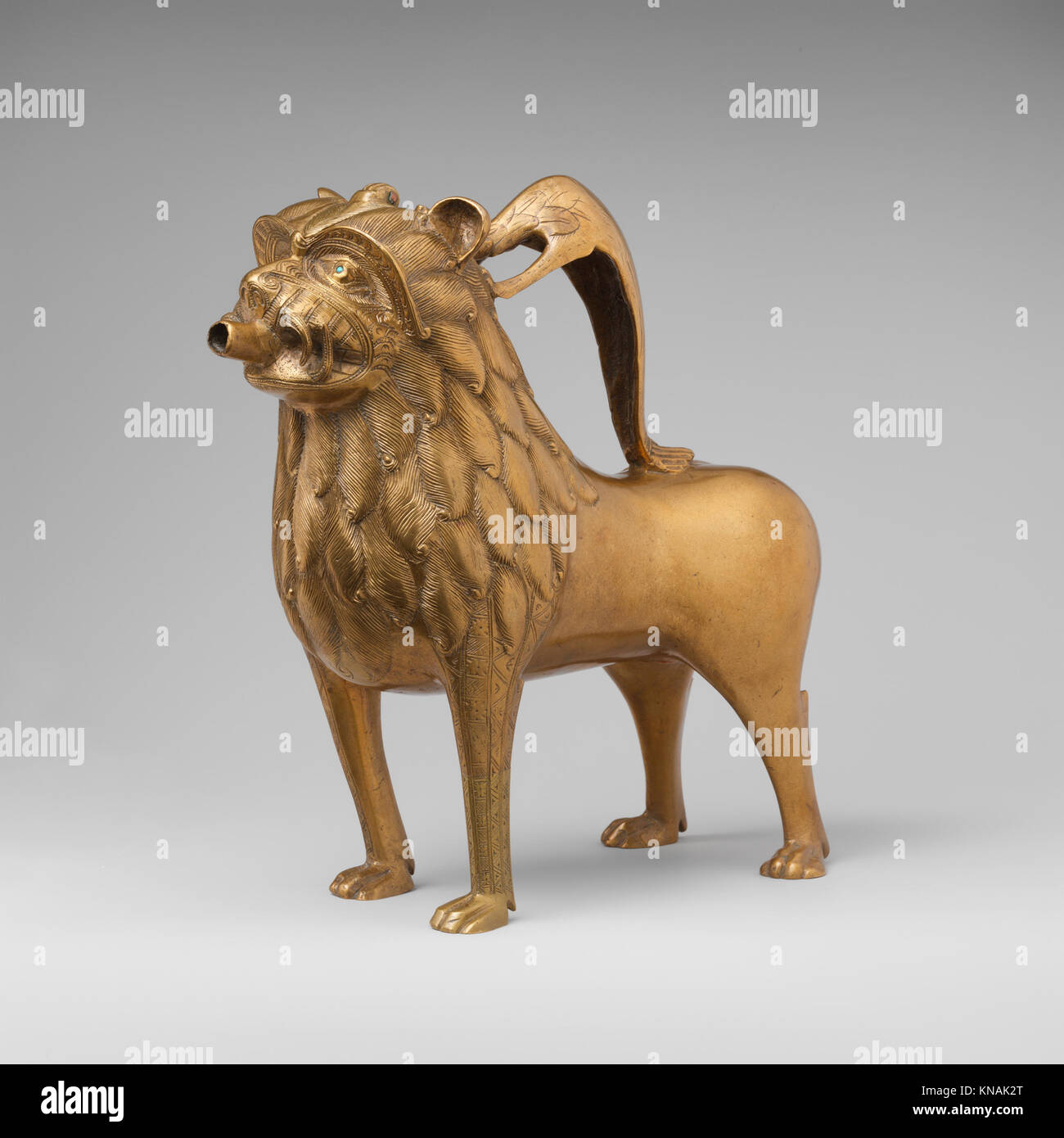 This aquamanile is a medieval vessel shaped like a lion, reflecting ...