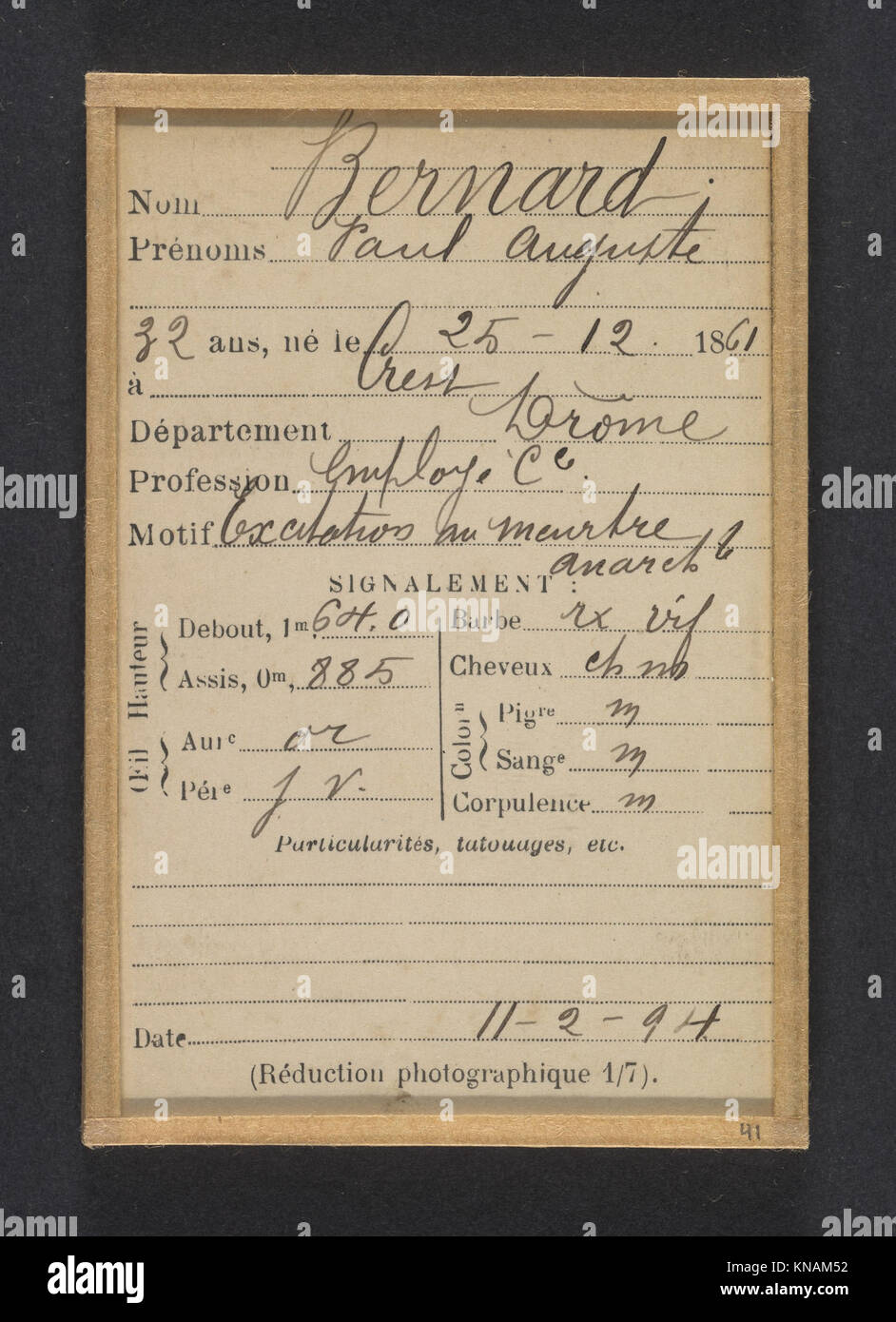 This document records information about Paul Bernard, a 32-year-old ...