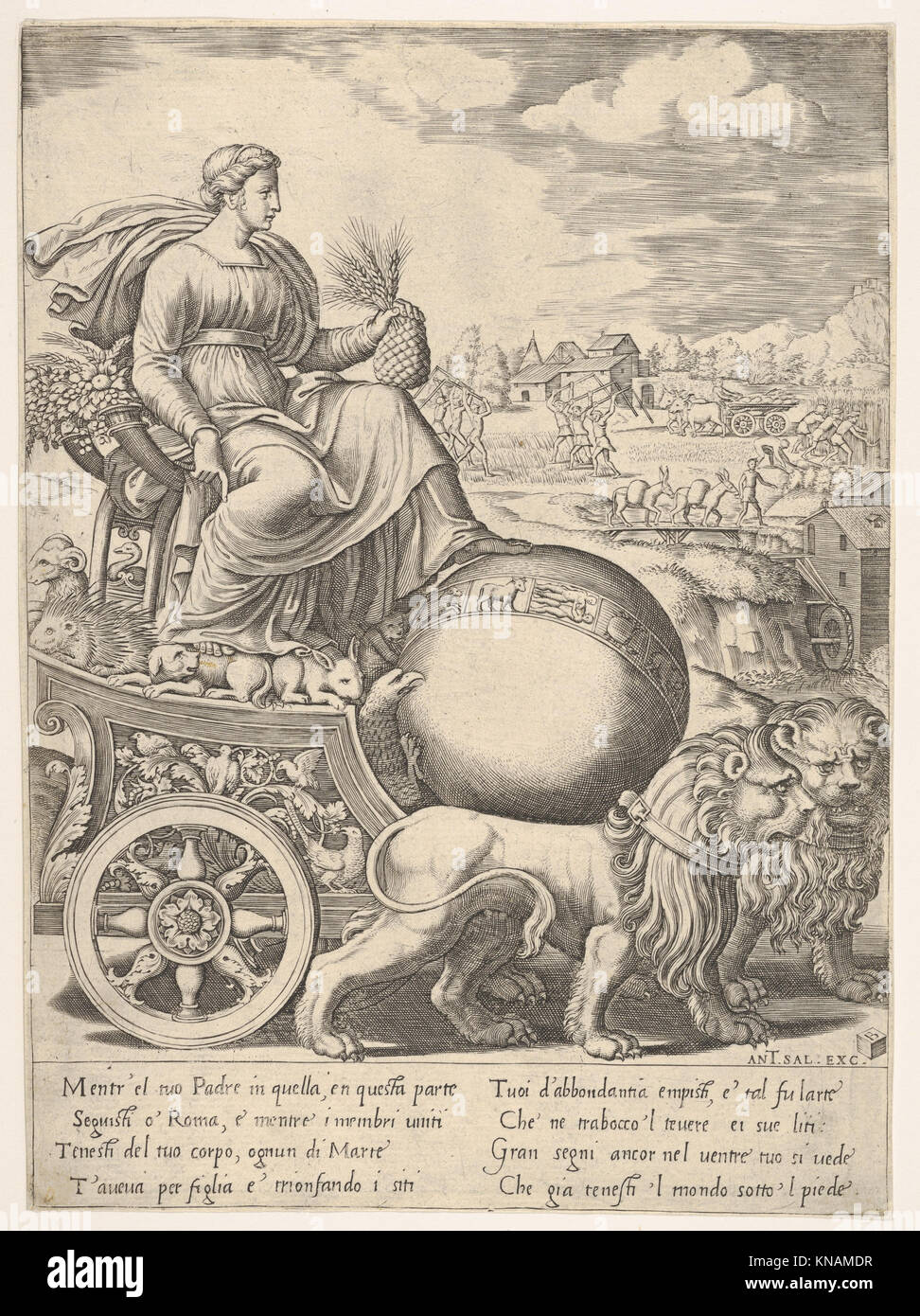 This depiction of Cybele, the mother goddess, riding in a chariot drawn ...