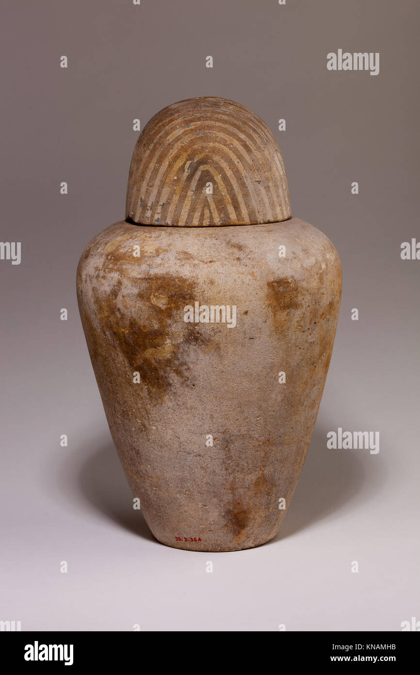 A canopic jar of Ruiu, part of the MET collection (35.3.35a-b), an ...