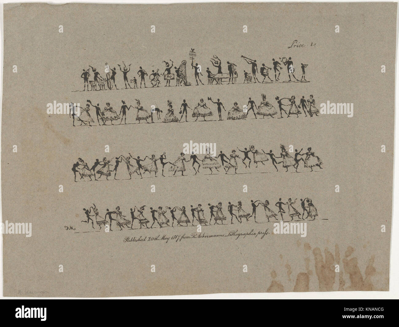 A depiction of four rows of musicians and dancers, part of the MET ...