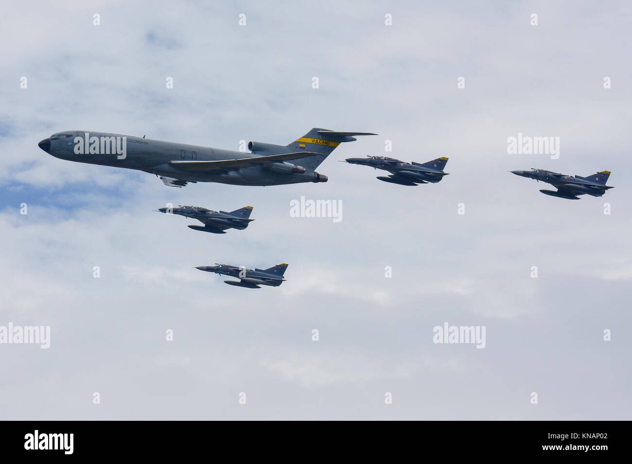 Colombian Air Force aircraft fly in formation over José María Córdova ...