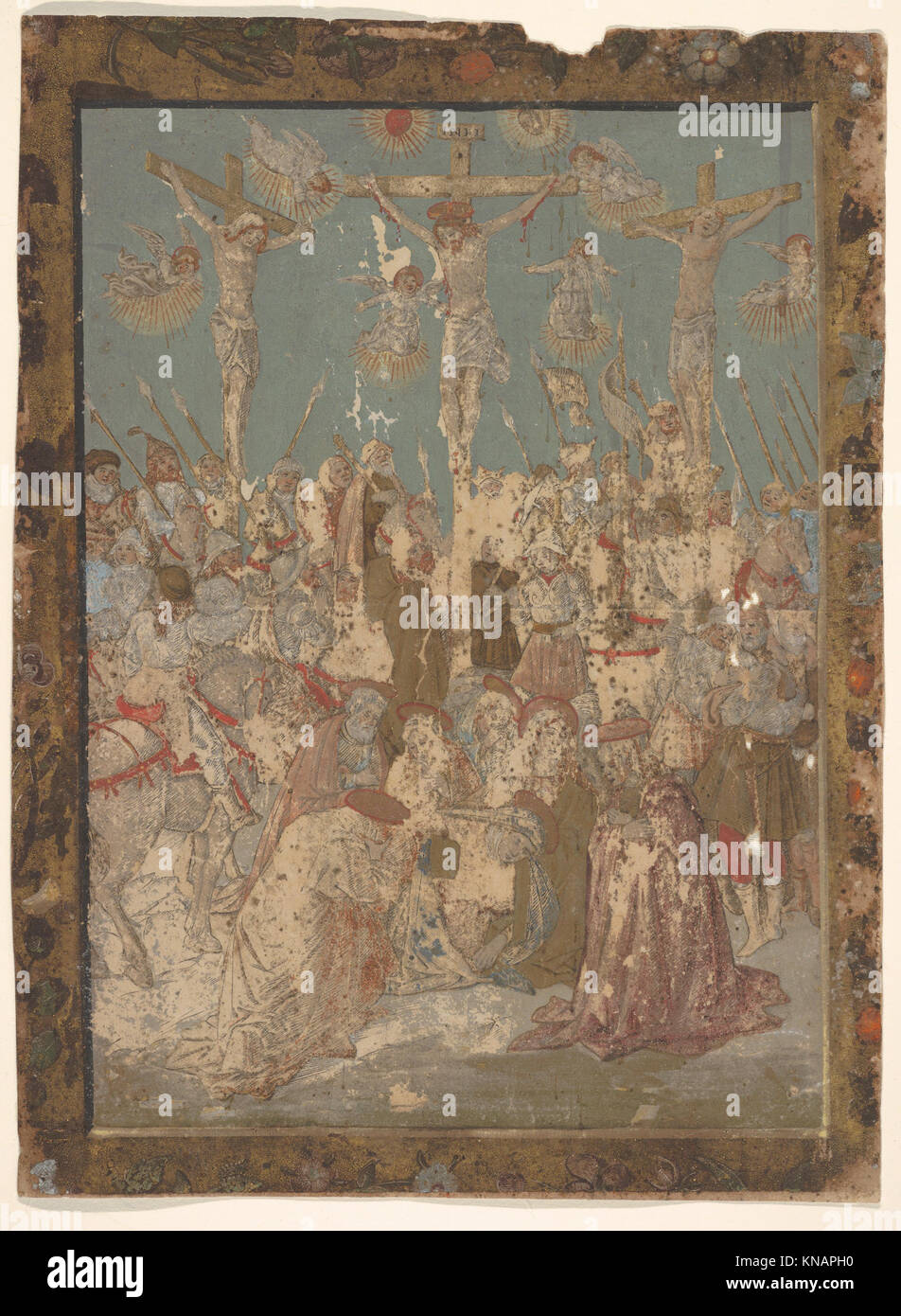 This image depicts the Calvary scene, from the Life of the Virgin and Christ, a poignant moment ...