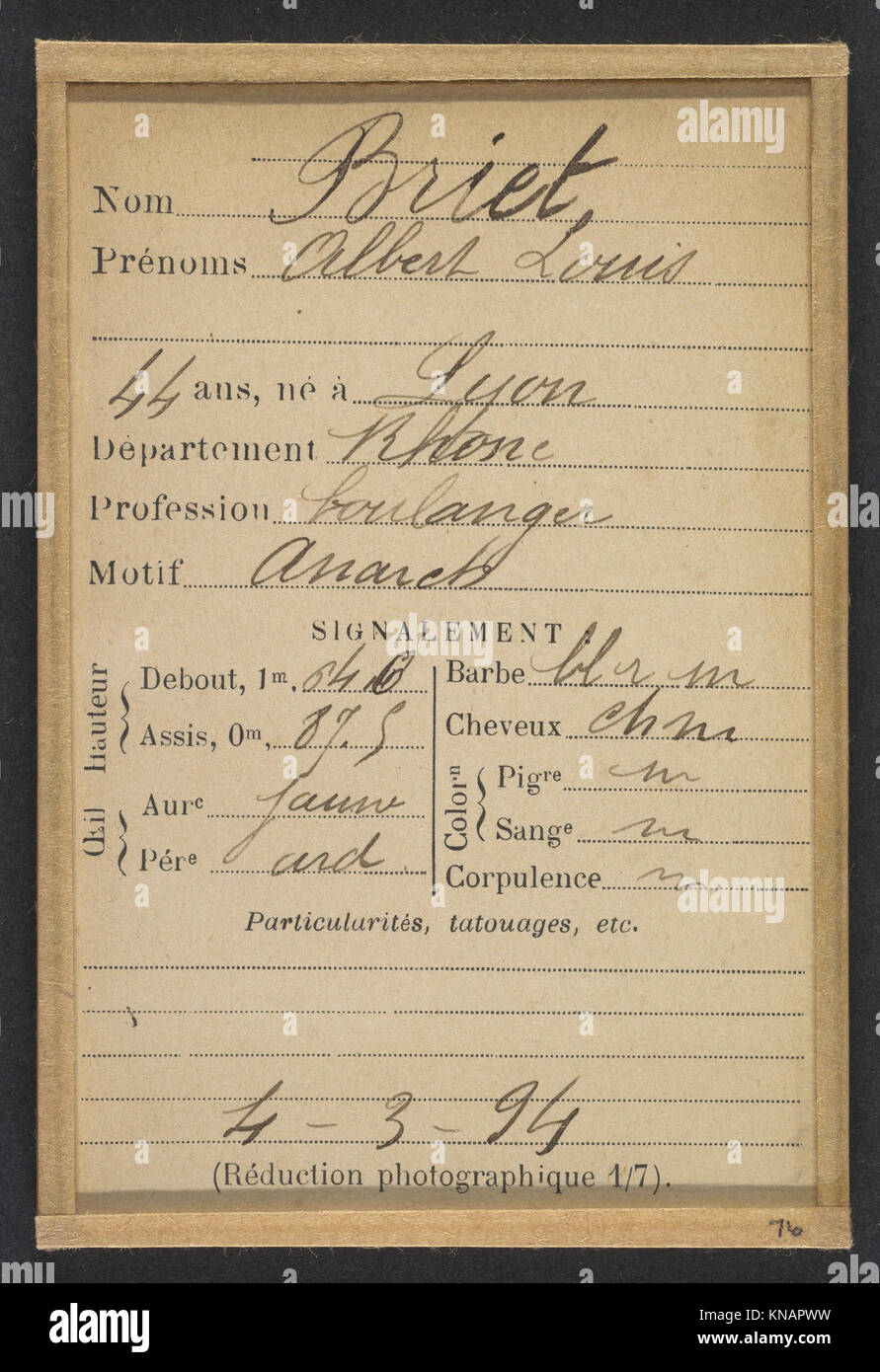This photograph shows Albert Louis Briet, a 44-year-old French ...