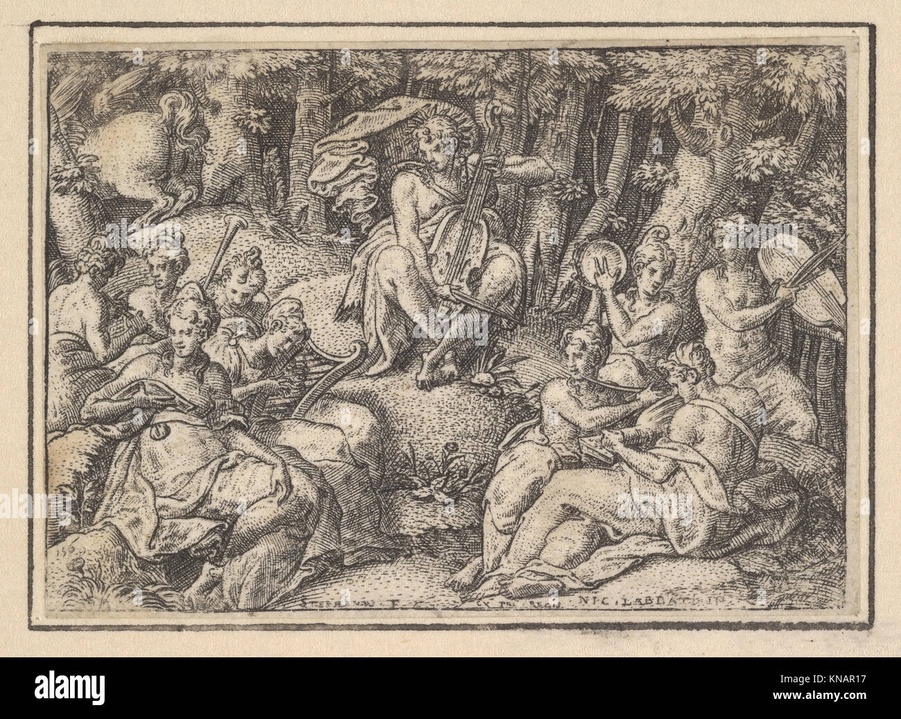 The painting depicts Apollo, the Greek god of the arts, situated on ...