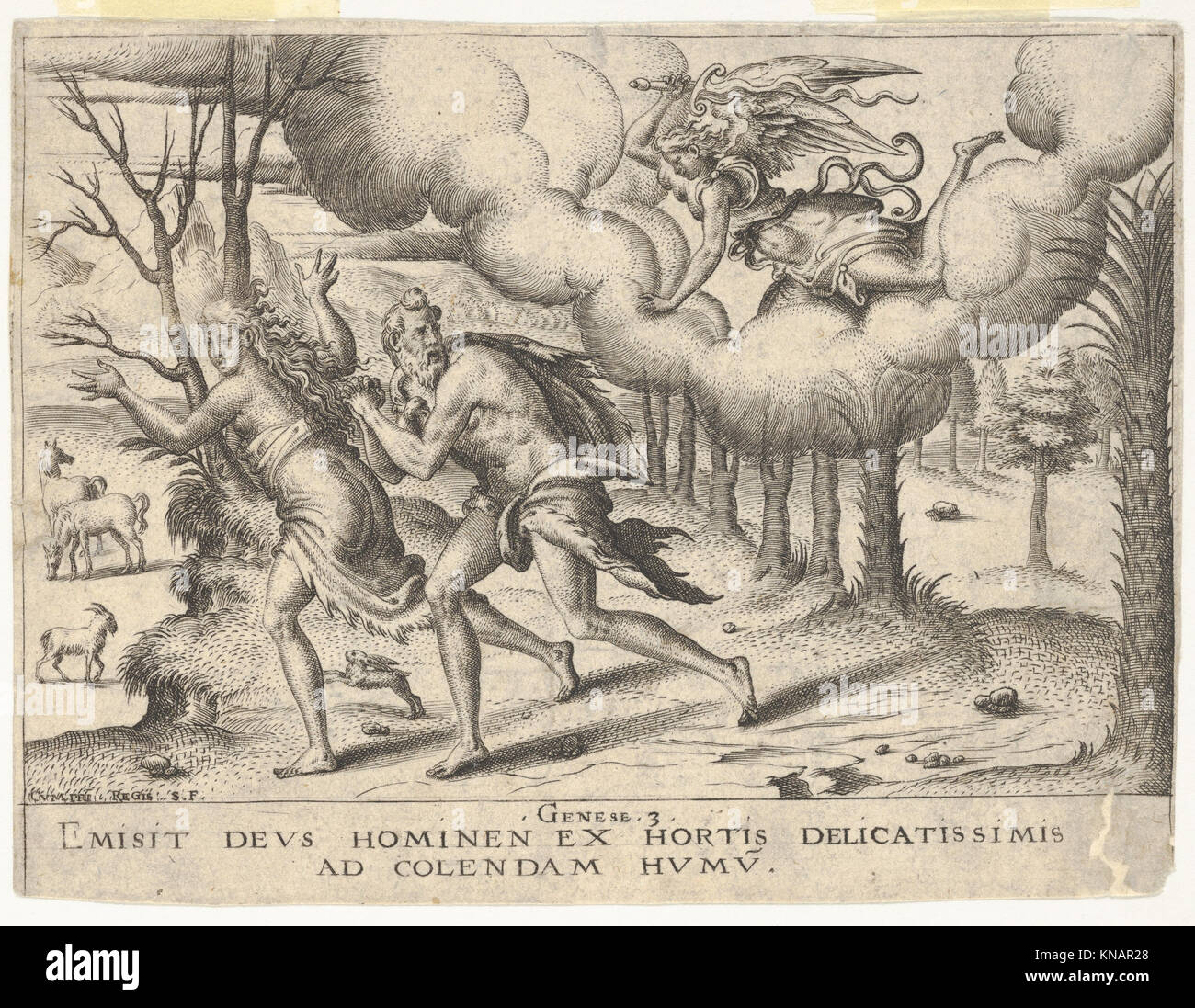 This artwork, titled 'Expulsion from Paradise,' depicts the biblical ...