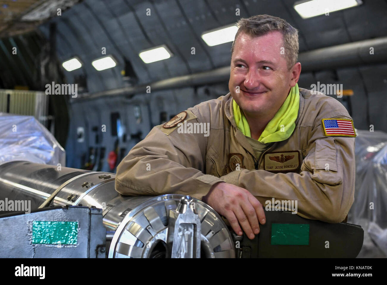 Tech Sgt. Jesse Bonzelet, 9th airlift squadron loadmaster, takes a ...