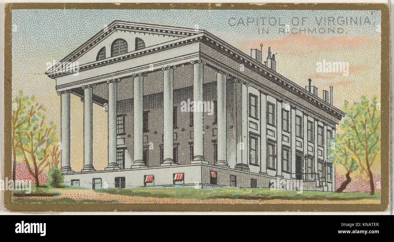 A card depicts the Virginia State Capitol in Richmond, highlighting ...