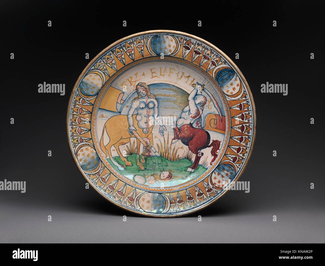 This dish illustrates a battle between a centaur and centauress ...