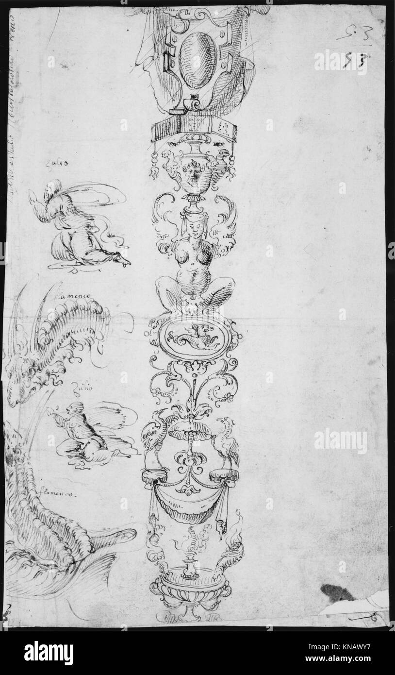 This artwork features grotesque designs on the recto and depicts two ...