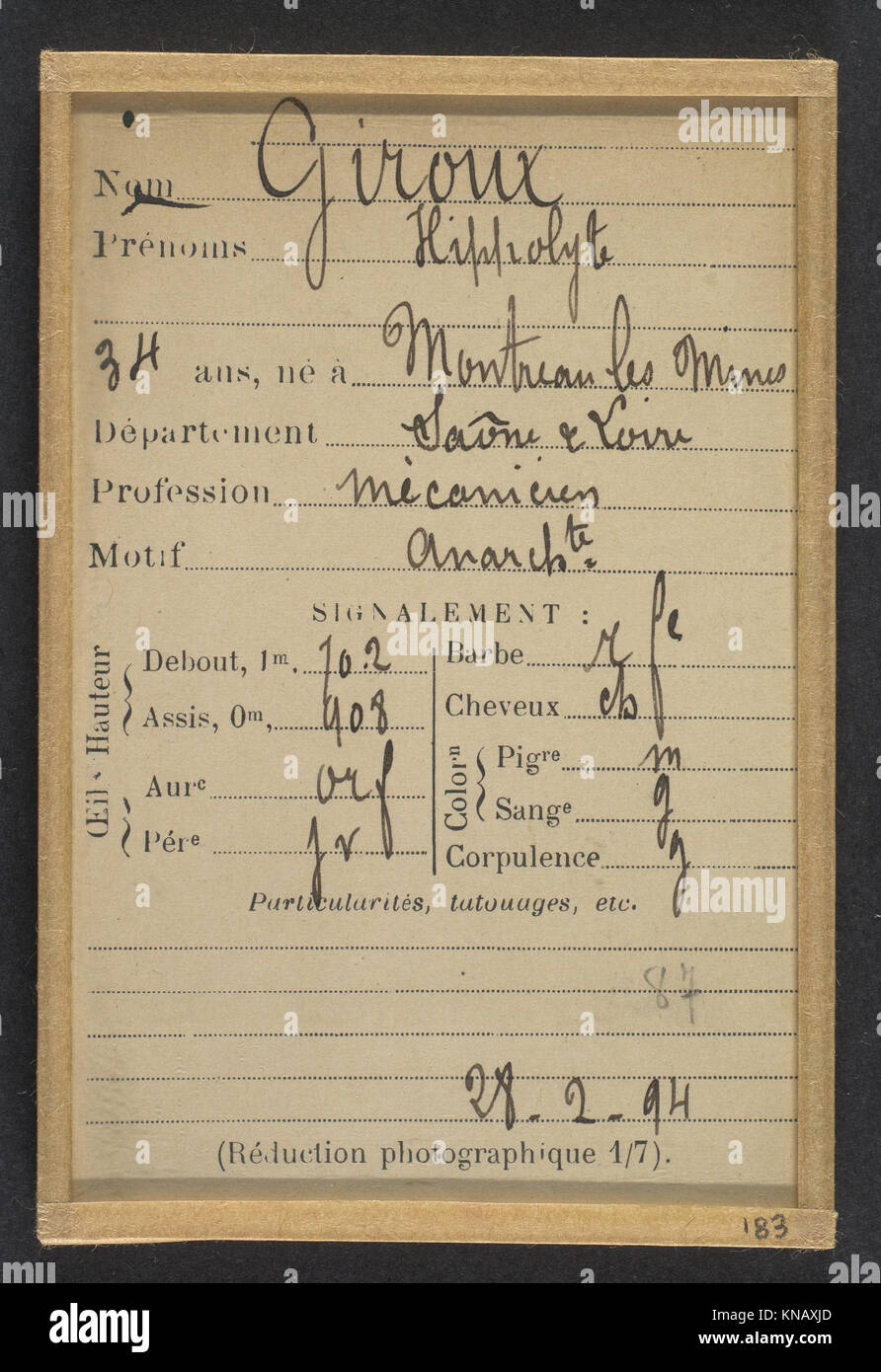 Portrait of Hippolyte Giroux, 34-year-old French anarchist ...