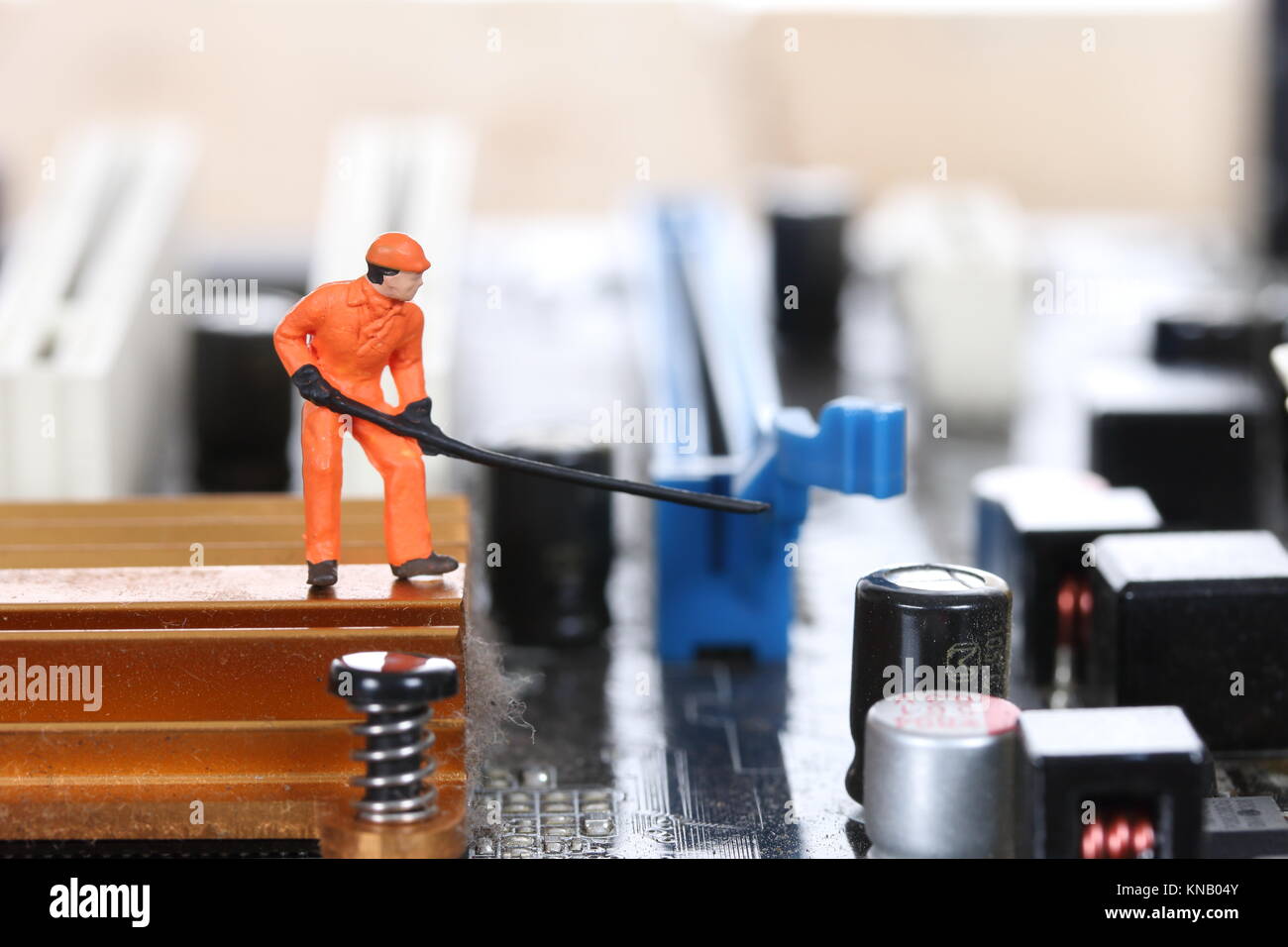 Miniature engineer or technician repairing CPU , Technology concept ...