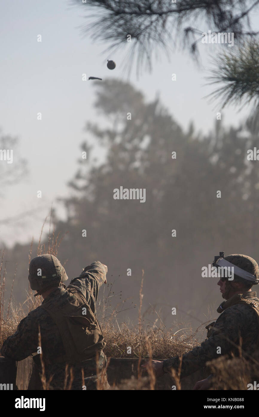 A Marine with 2nd Battalion, 8th Marine Regiment throws an M67 ...