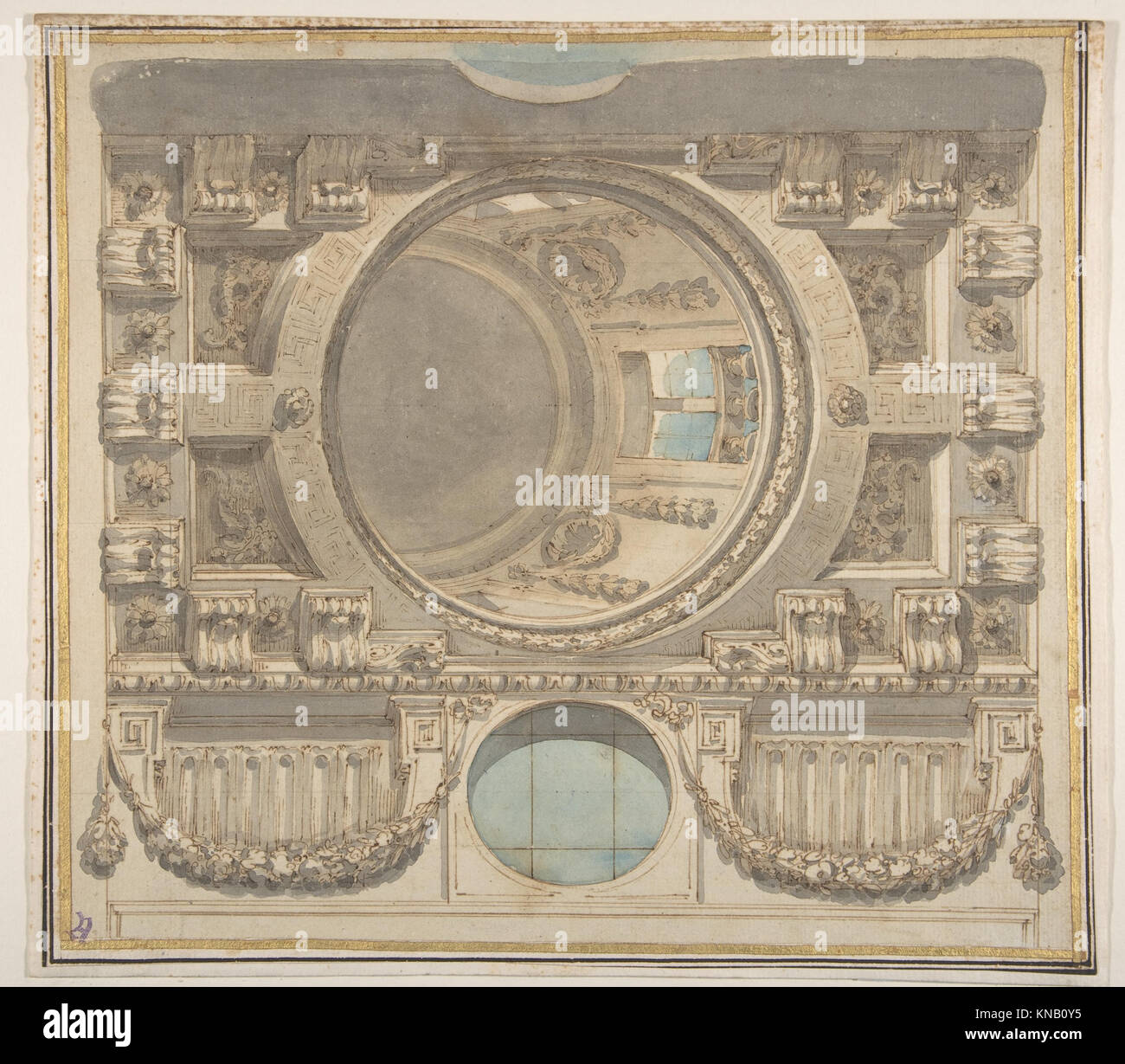 This architectural design features a ceiling with a dome, showcasing ...