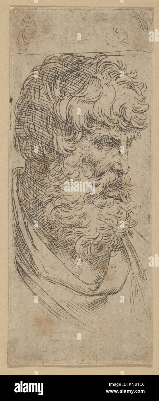 This sculpted bust portrays a bearded man, crafted in a classical style ...