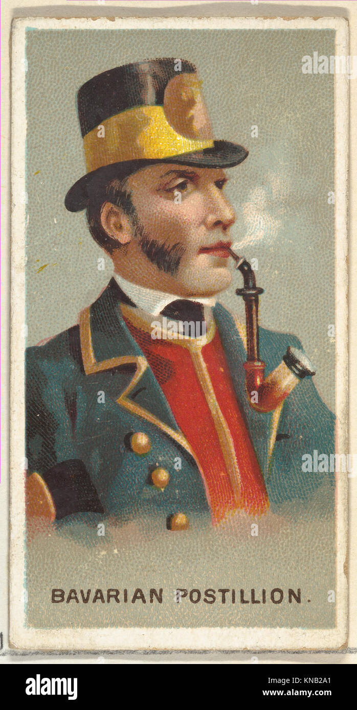 This cigarette card depicts a Bavarian Postillion in traditional 19th ...