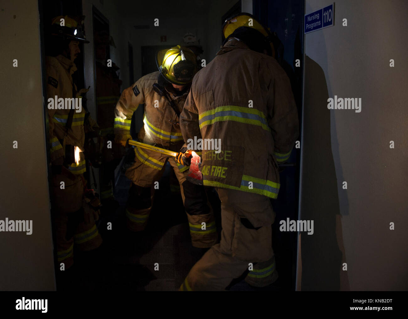 Firefighters from the 124th Civil Engineer Squadron perform a training ...
