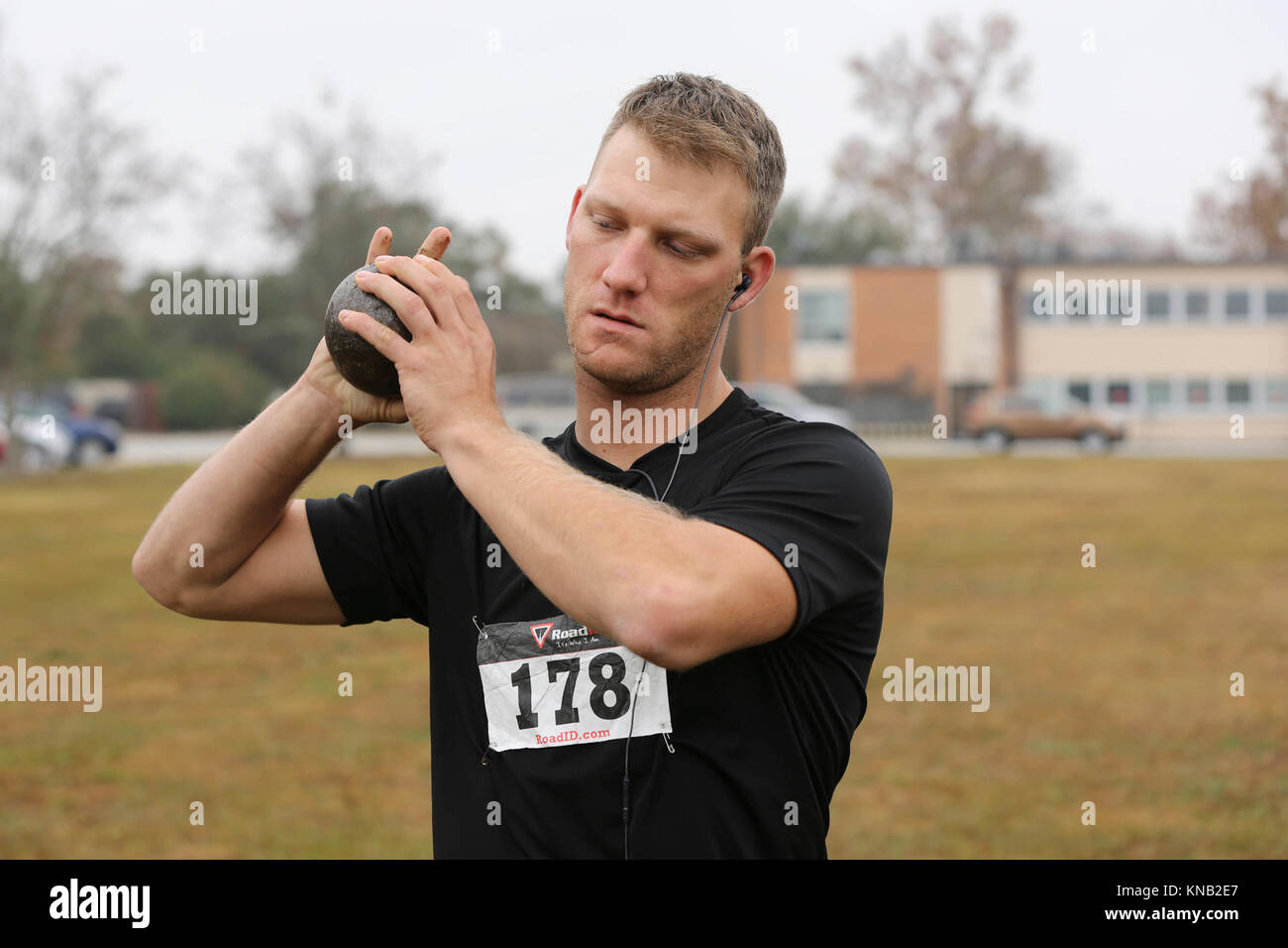U.S. Army Sgt. Sean Michael-Horn practices for the shot put event at ...
