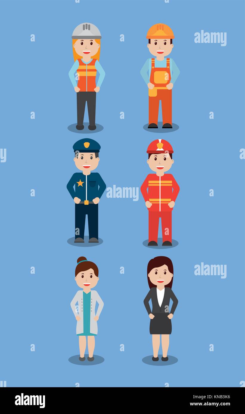 worker set - office worker chef doctor fireman pilot policeman Stock ...