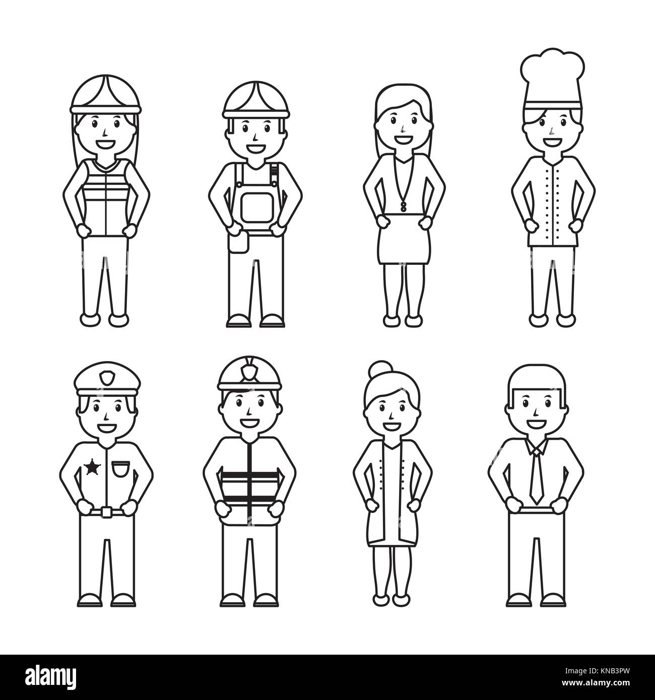 worker set - office worker chef doctor fireman pilot policeman Stock ...
