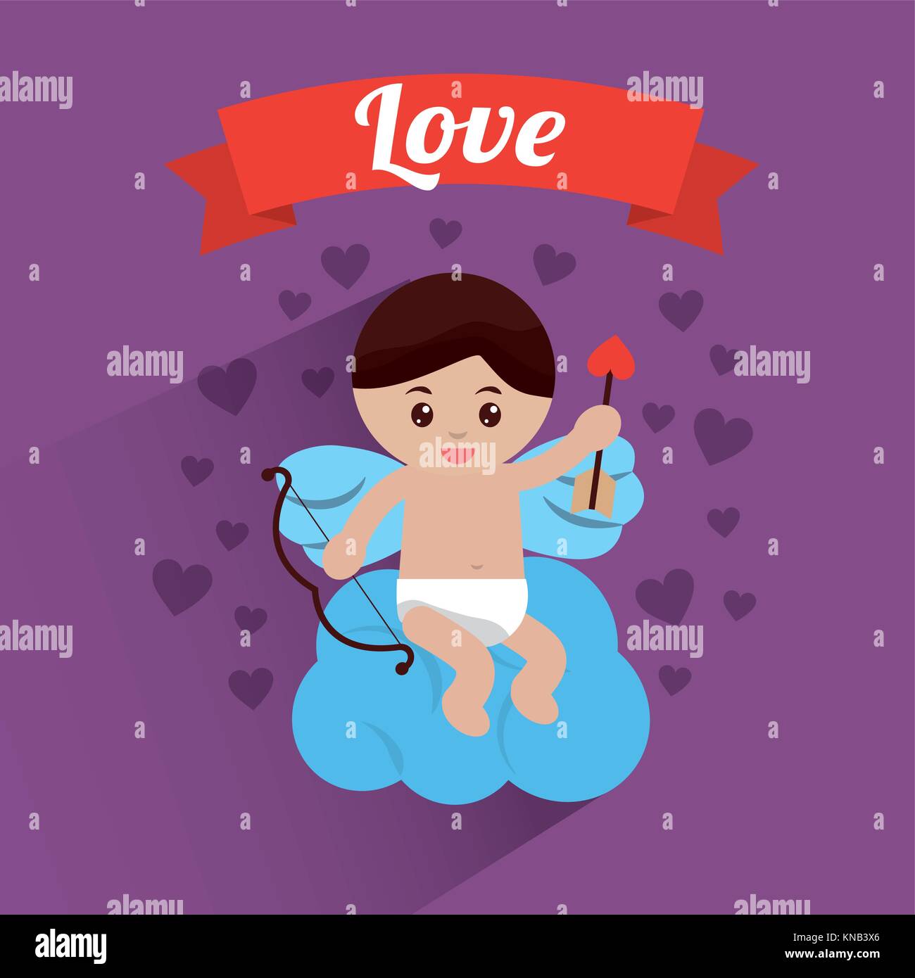 love cupid sitting in cloud hearts background Stock Vector Image & Art ...