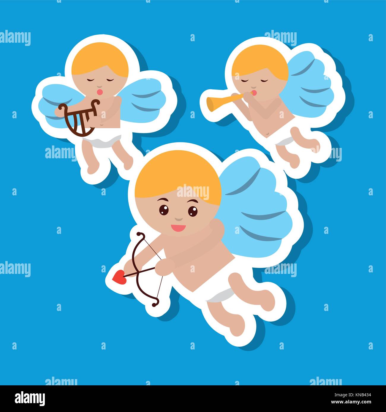 three cupid flying bow harp and trumpet Stock Vector Image & Art - Alamy