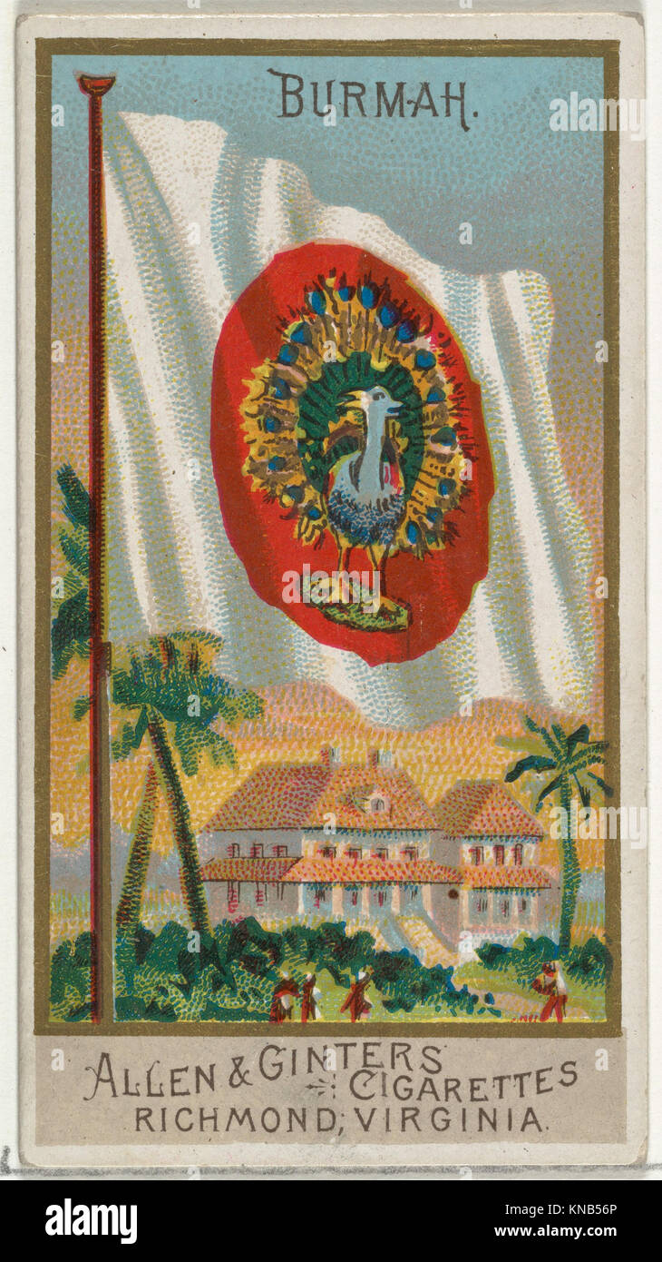 A collectible card showing the flag of Burma (Myanmar) from the Flags ...