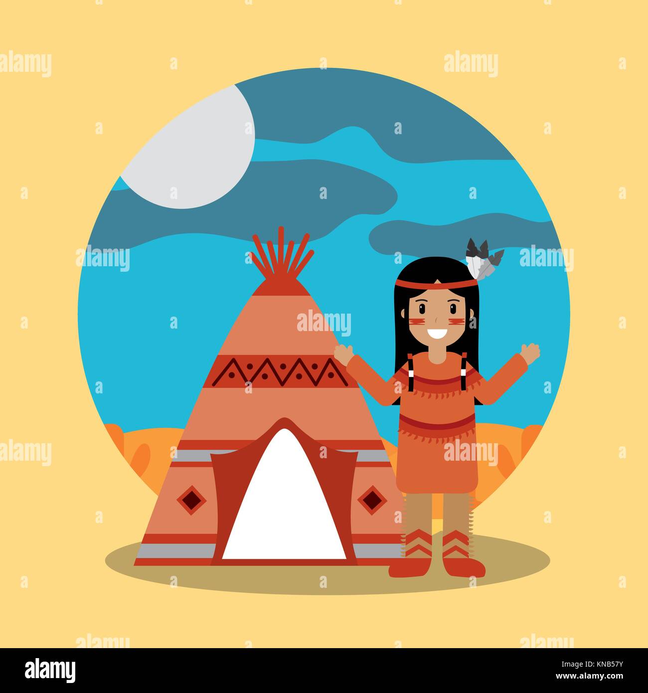 native american indian standing teepee landscape Stock Vector Image ...