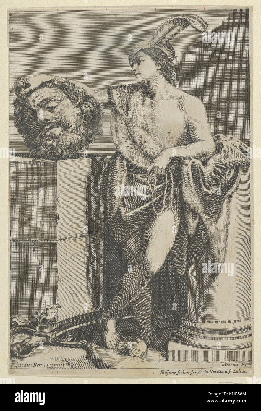 This artwork shows the biblical scene of David holding the decapitated ...