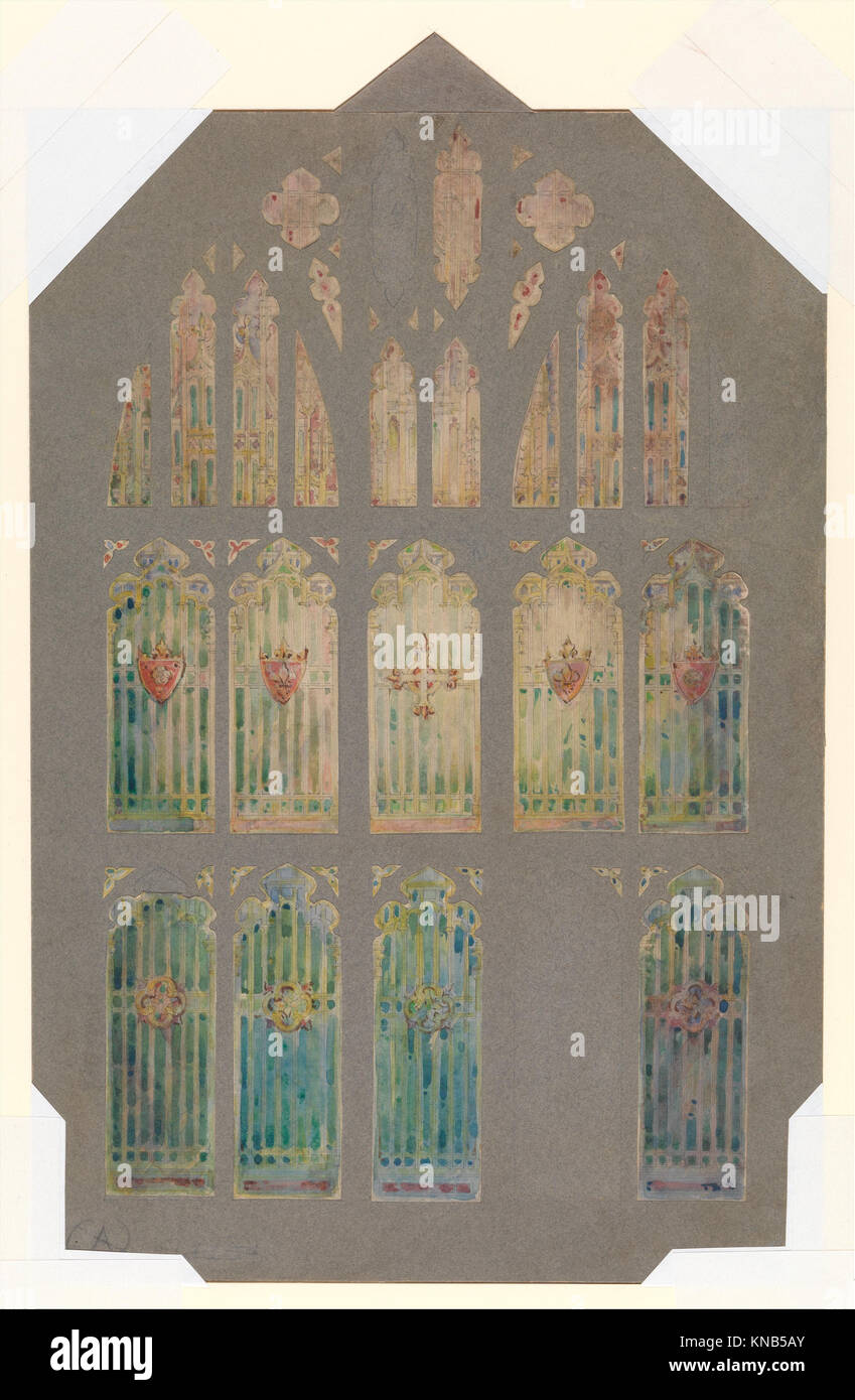 This design for a window features detailed architectural elements and ...