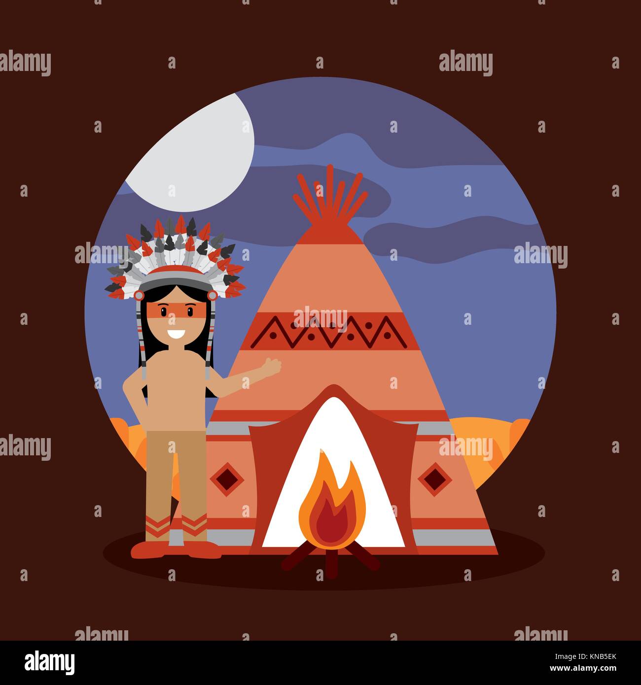 native american indian teepee bonfire and night landscape Stock Vector ...