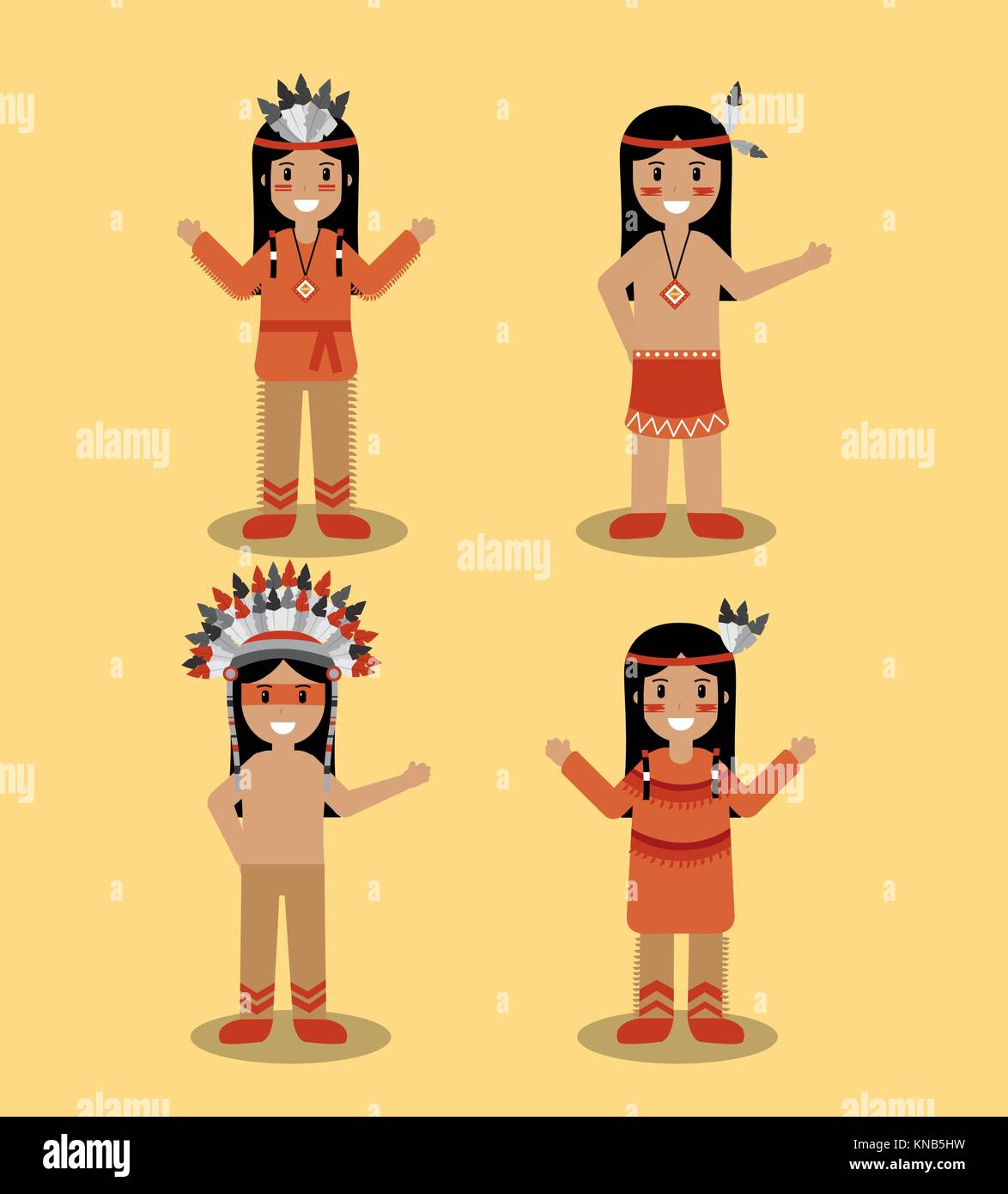 Native American Indian People With Traditional Costume Stock Vector