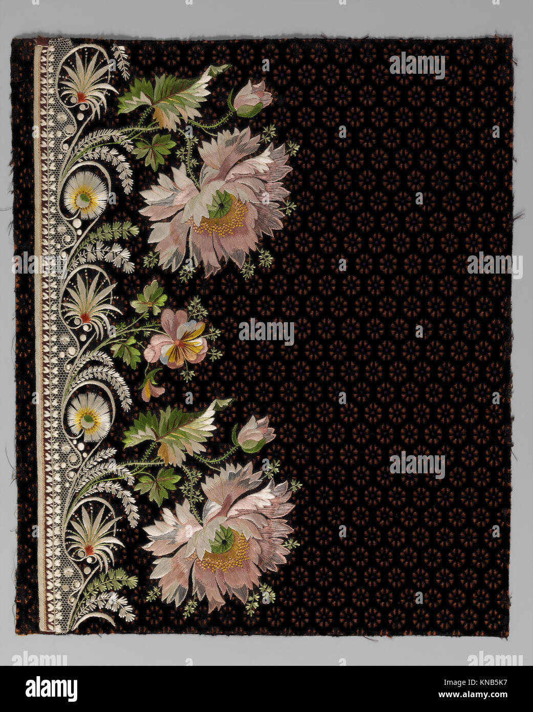 This embroidery sample, part of a men's suit, demonstrates fine ...