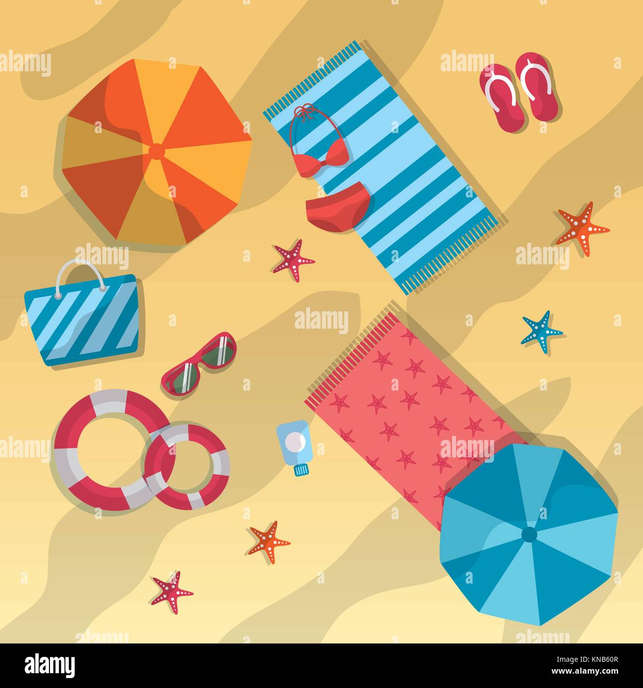 summer beach umbrella towels sunglasses starfish bag lifebuoy swimsuit ...