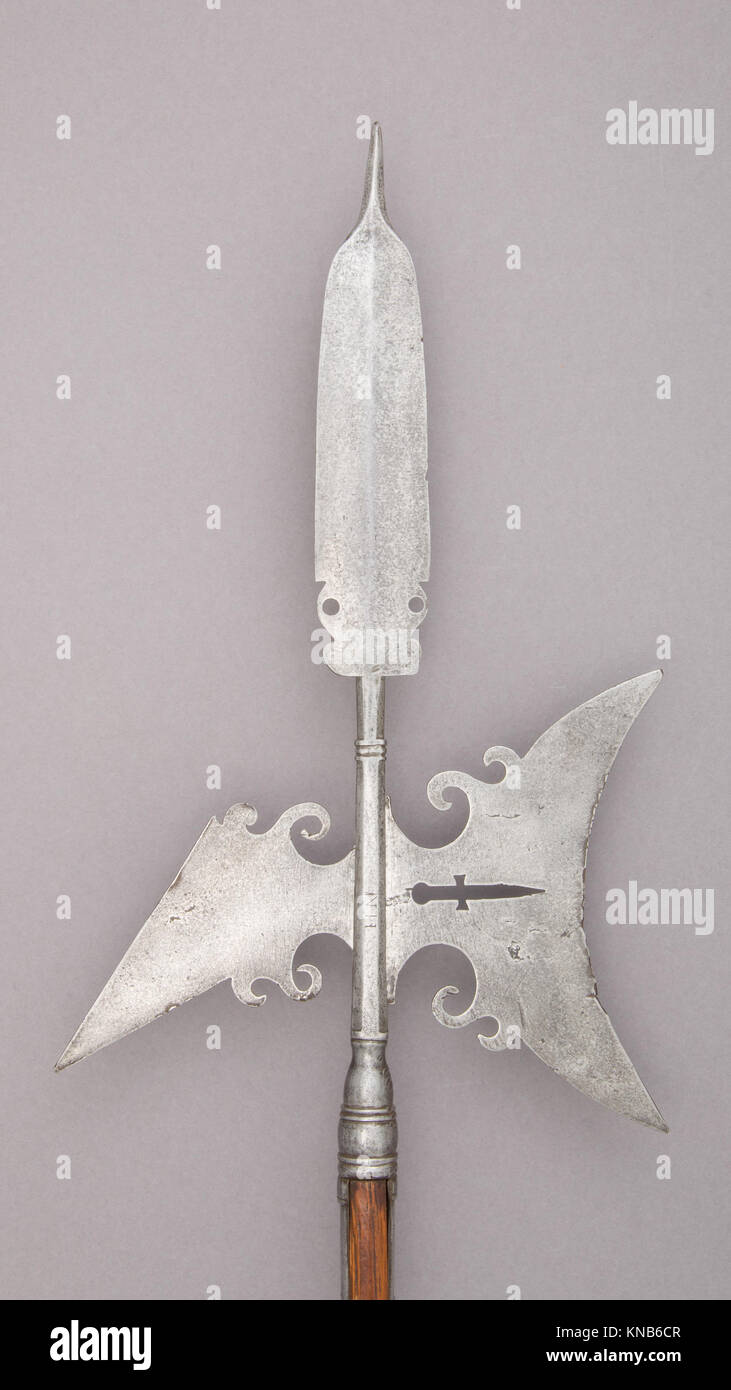 This halberd, a medieval weapon with a combination of axe and spear ...