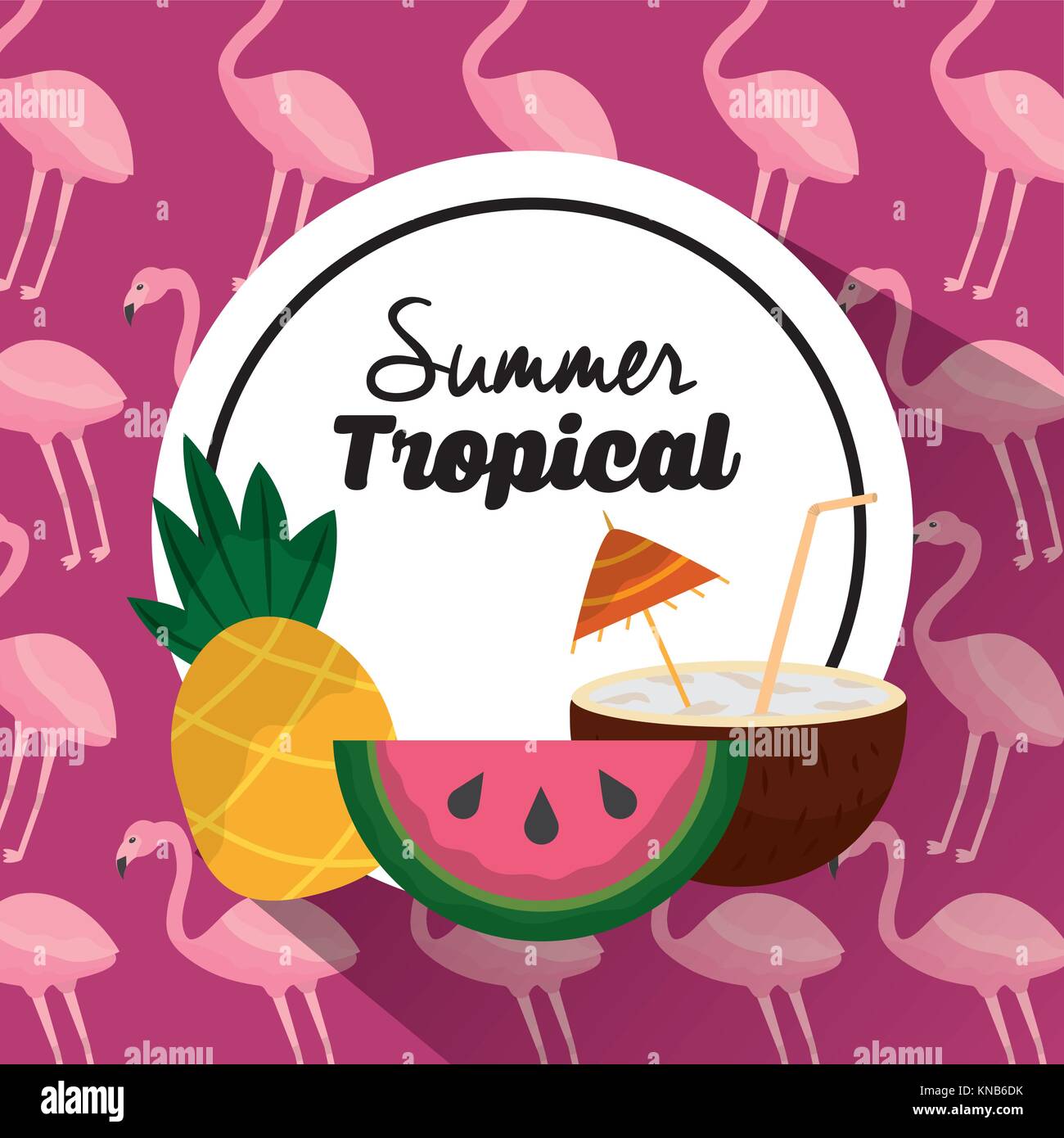 summer tropical banner pineapple watermelon and cocktail flamingo ...
