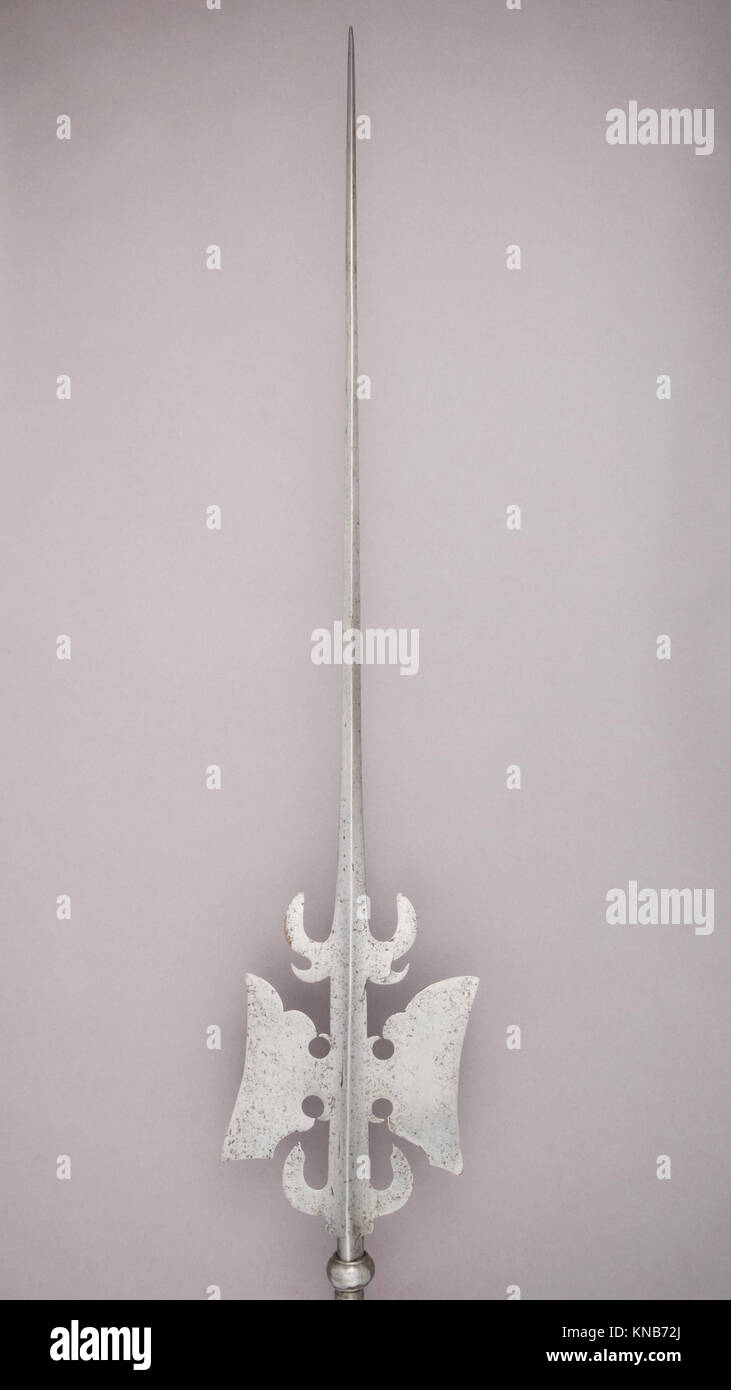 This halberd is a historical weapon featuring a spear-like blade ...