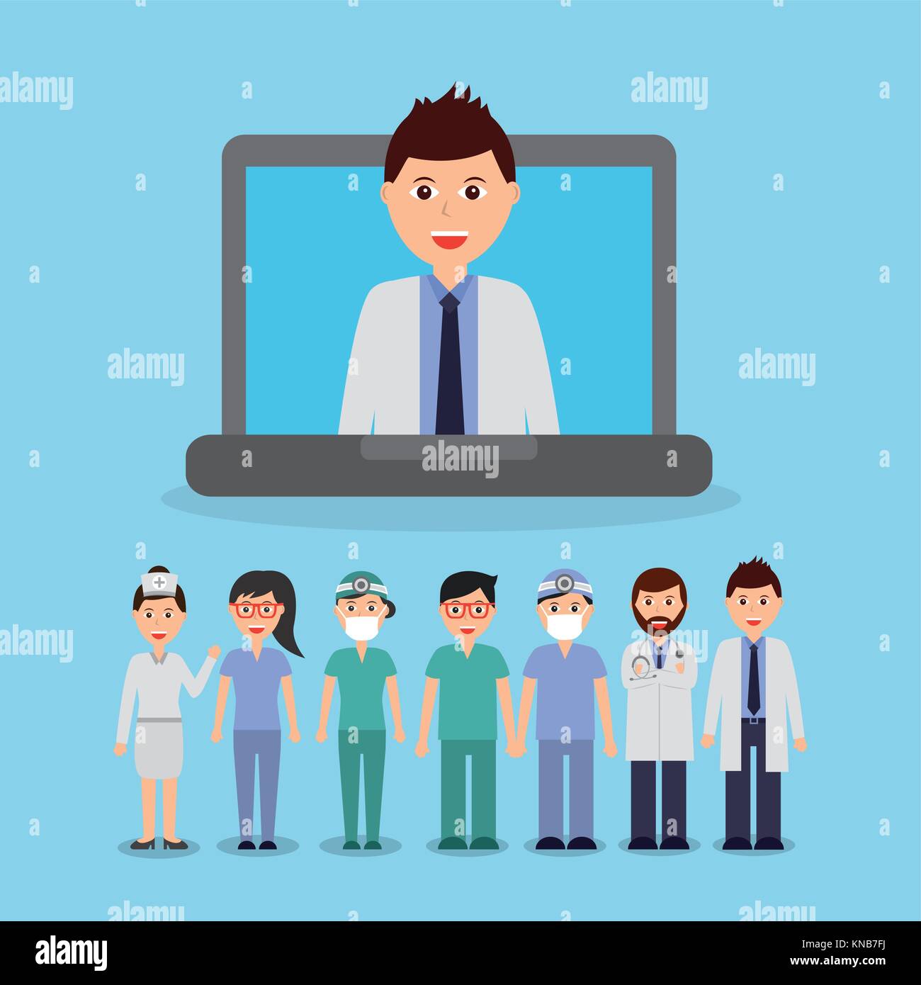 doctor inside laptop and staff medical people team Stock Vector Image ...