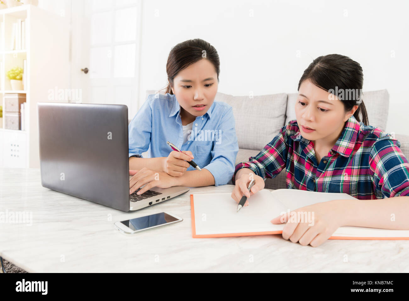 attractive pretty girls friends discussion school textbook content to ...