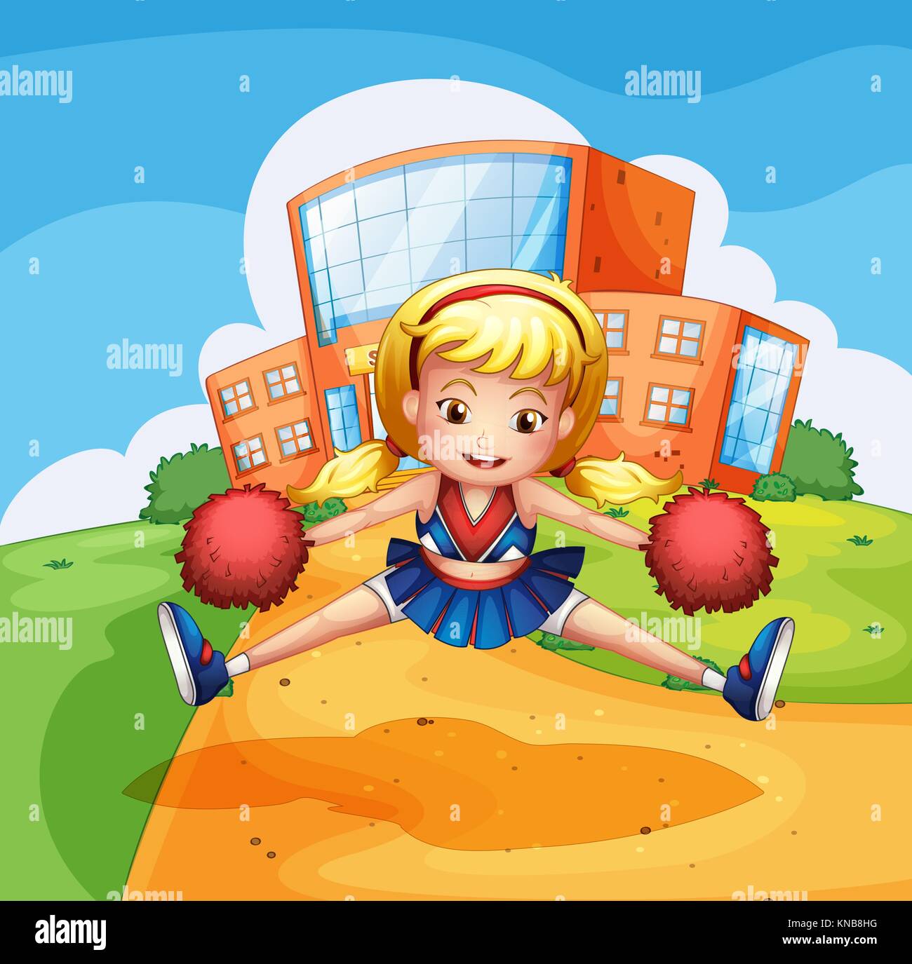 Illustration of a girl dancing in front of a school Stock Vector Image ...