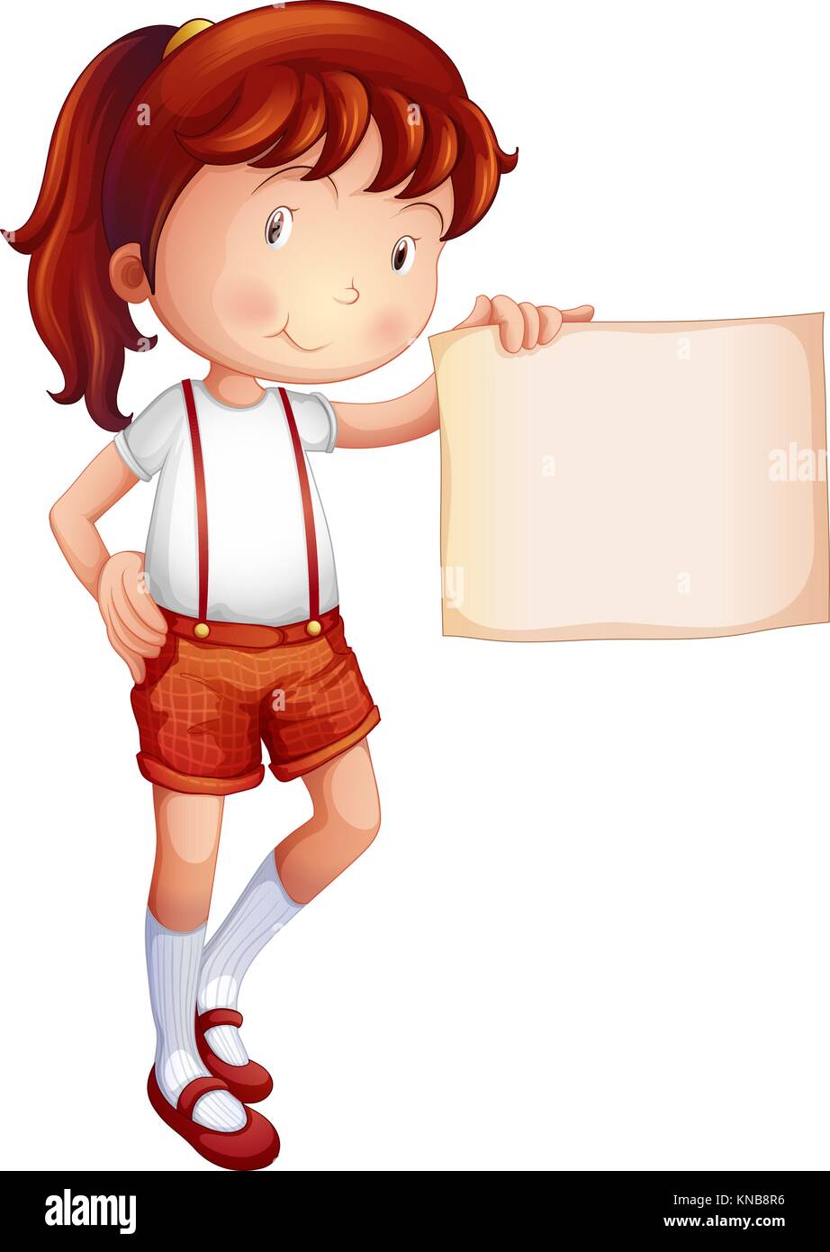 Illustration of a child showing a piece of paper on a white background ...