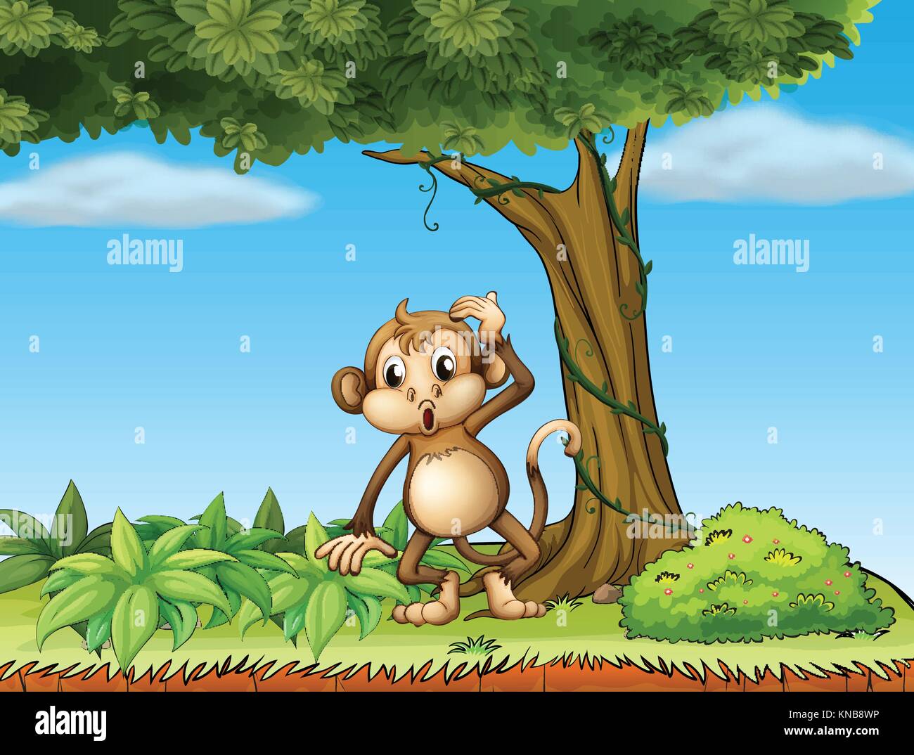 Illustration of a monkey under a big tree Stock Vector Image & Art - Alamy