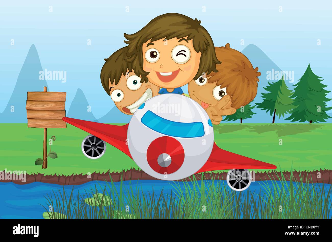 Illustration of happy kids riding on a plane Stock Vector Image & Art ...