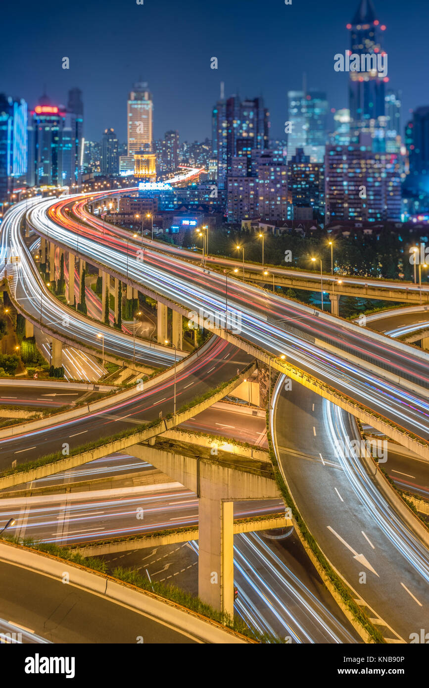 Aerial View of Shanghai overpass at Night in China Stock Photo - Alamy