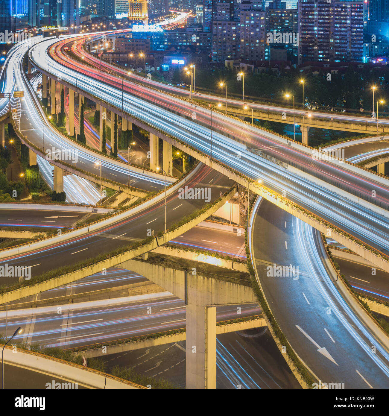 Aerial View of Shanghai overpass at Night in China Stock Photo - Alamy