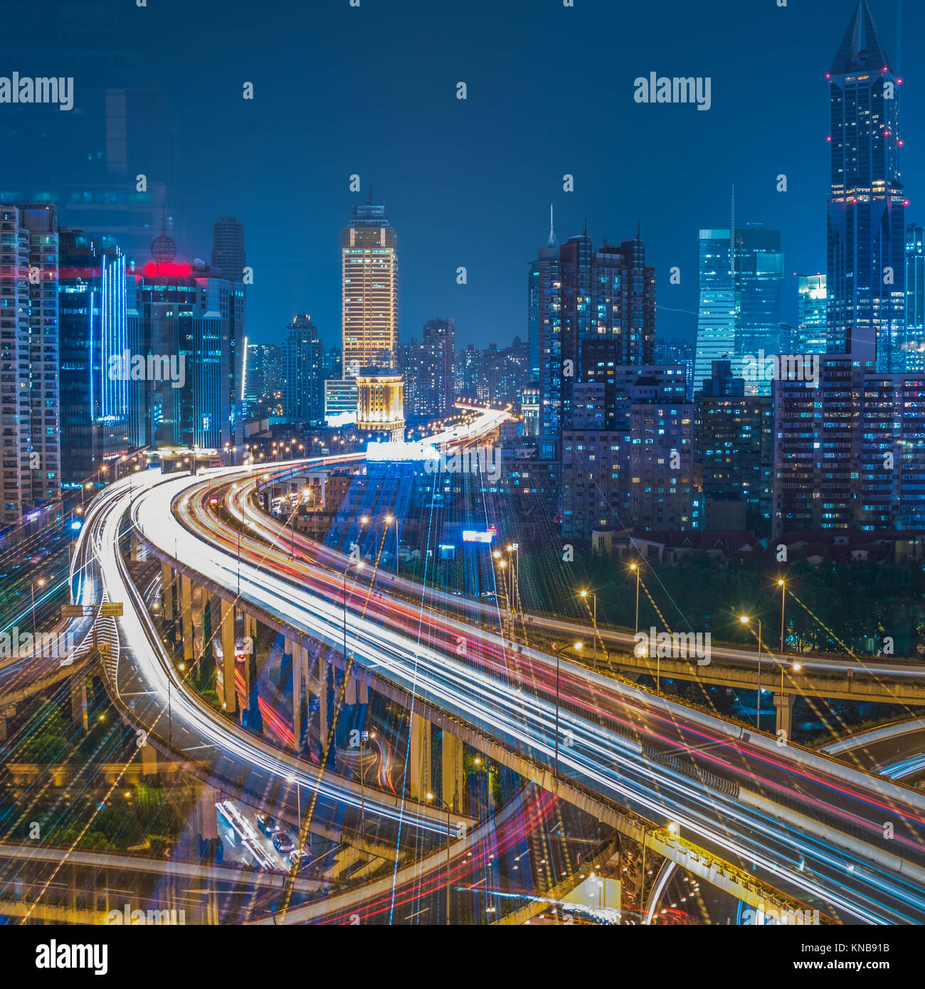 Aerial View of Shanghai overpass at Night in China Stock Photo - Alamy