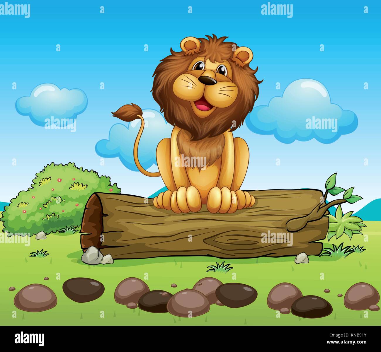 Illustration of a happy lion on a trunk of a tree Stock Vector Image ...