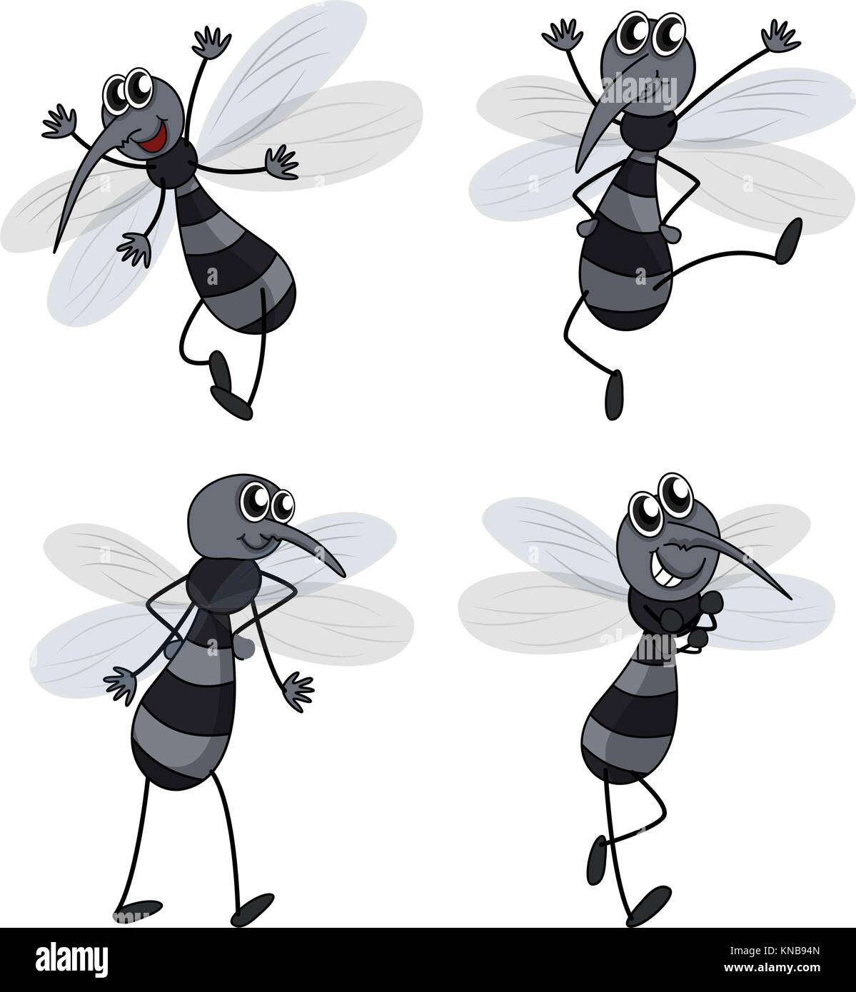 Illustration of four mosquitoes on a white background Stock Vector ...