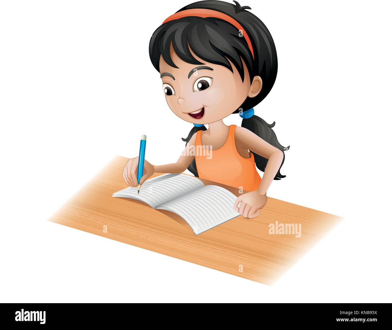 Illustration of a young girl writing on a white background Stock Vector ...
